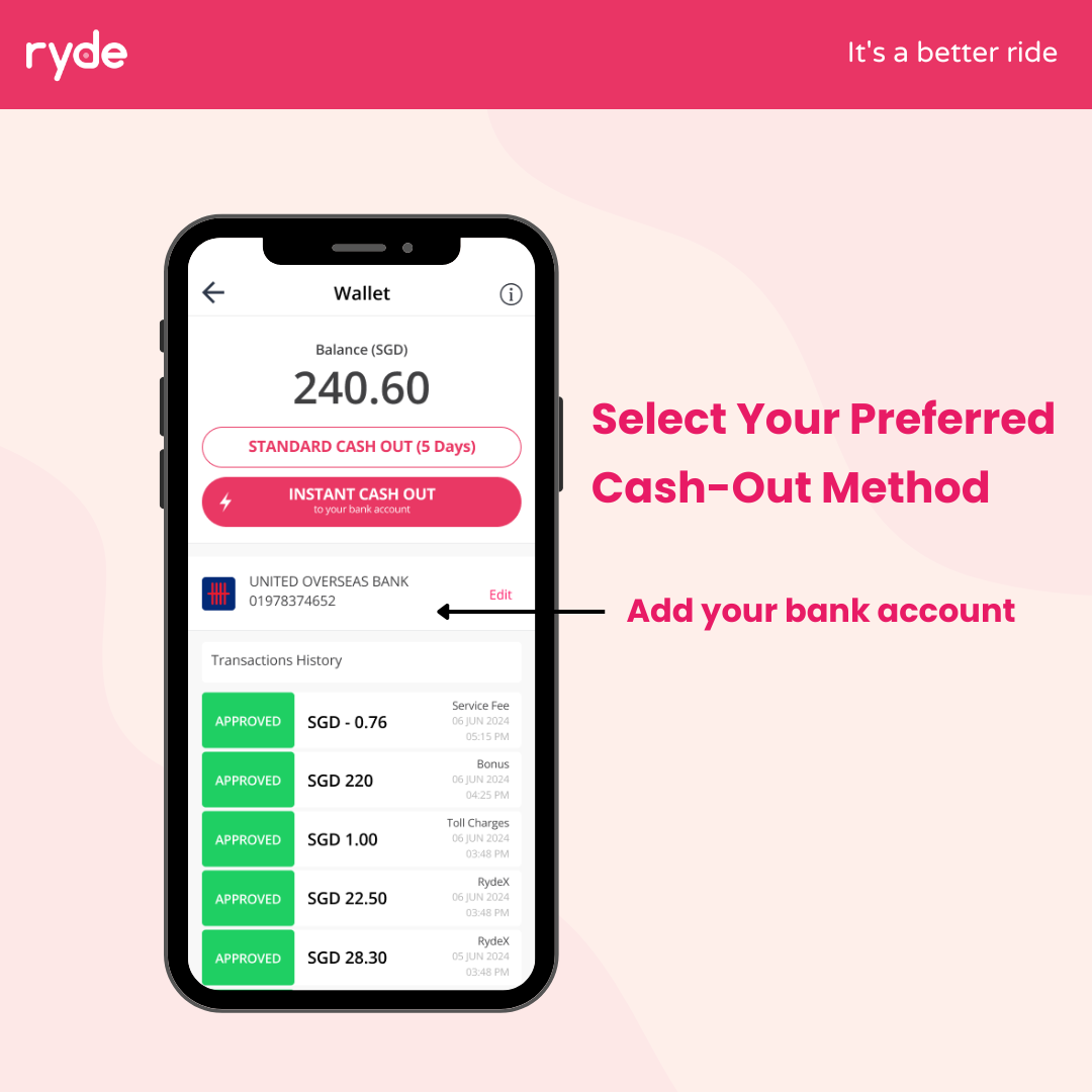 Instant Cash-out vs Standard Cash-out – Ryde Support